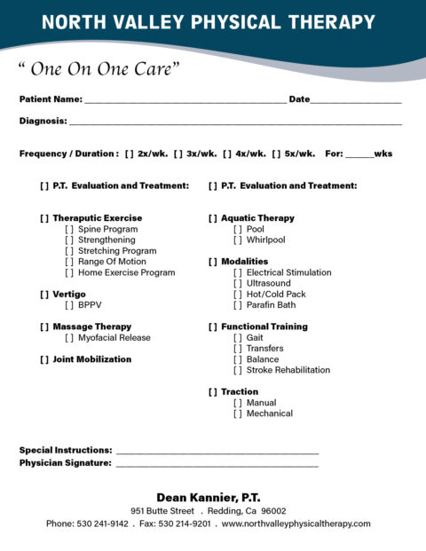 Referral Forms | North Valley Physical Therapy
